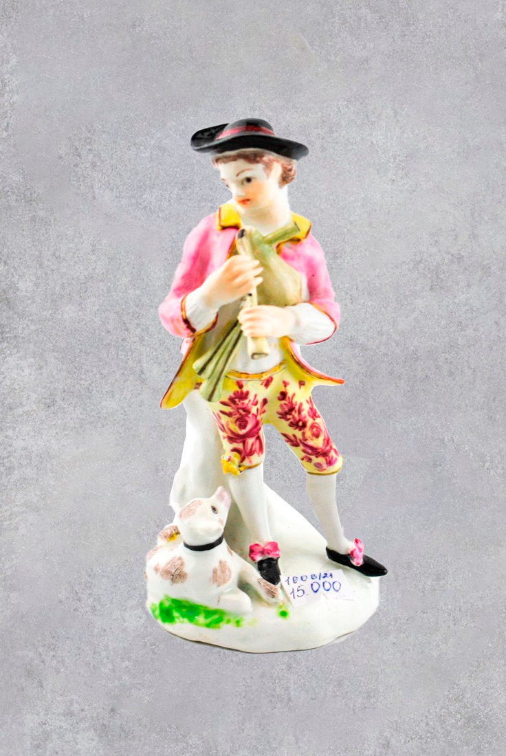 Статуэтка Мальчик с собачкой играющий на флейте Интернет магазин